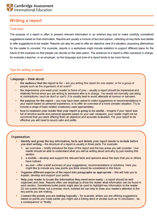 Writing A Report Online Learning Area
